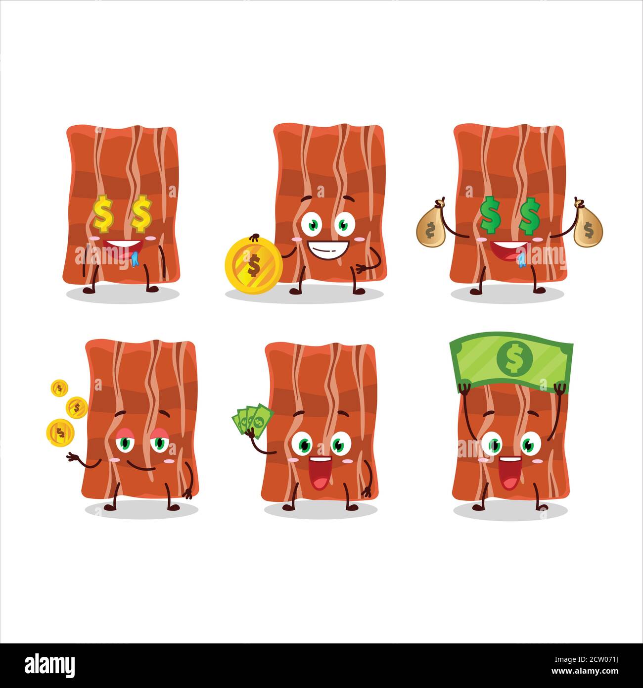 Fried bacon cartoon character with cute emoticon bring money Stock ...