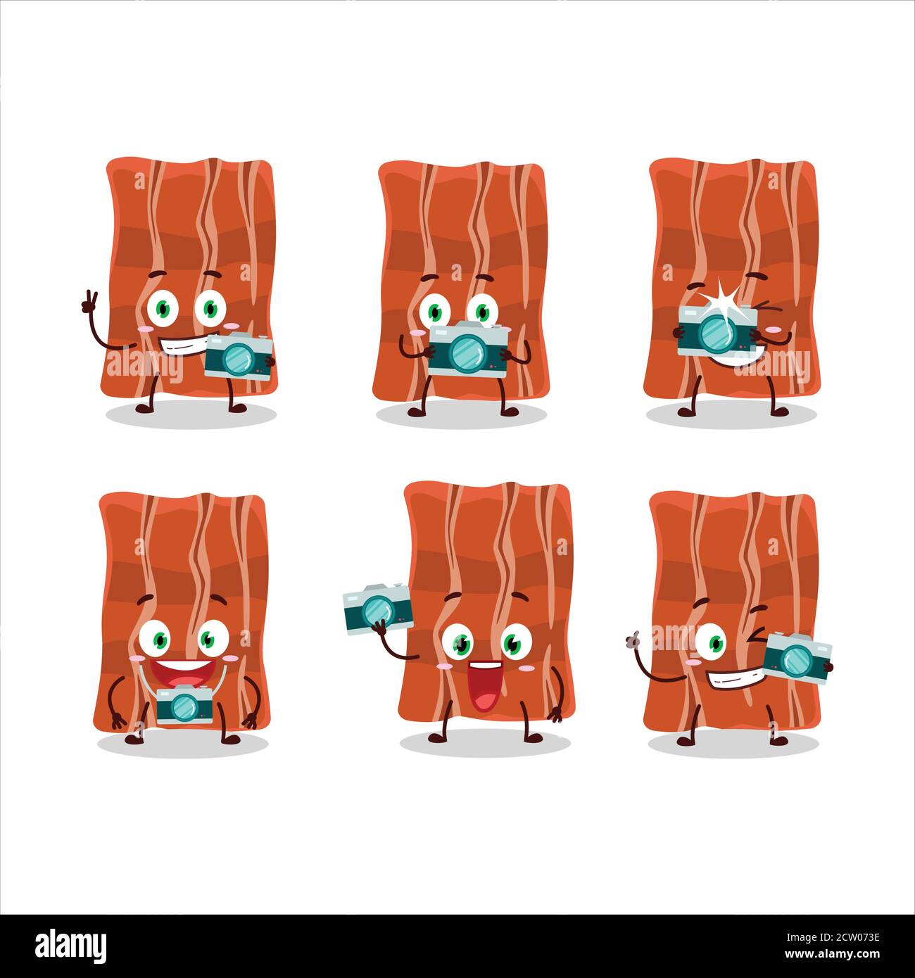 Photographer profession emoticon with fried bacon cartoon character ...