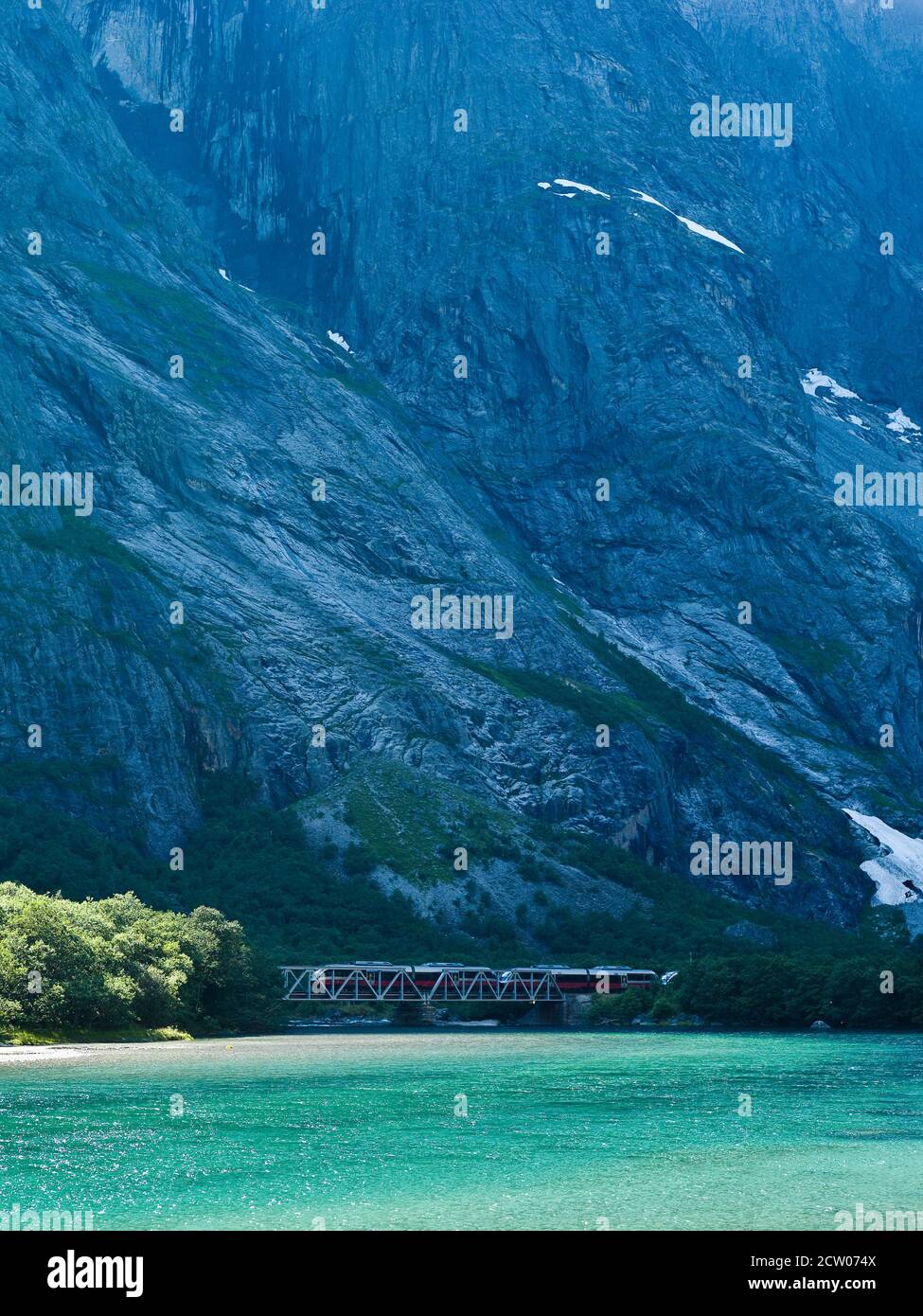 Train on Railway Bridge, Rauma Line, Romsdalen, Norway Stock Photo - Alamy
