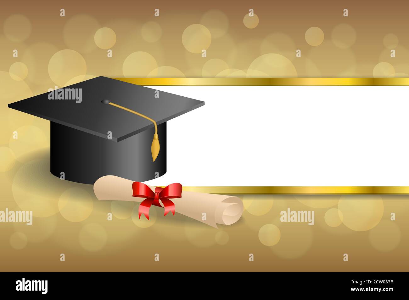 Abstract background beige education graduation cap diploma red bow gold ...