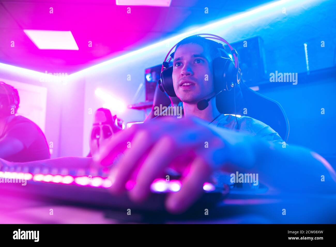 Professional gamer greeting and support team fists hands online game in ...