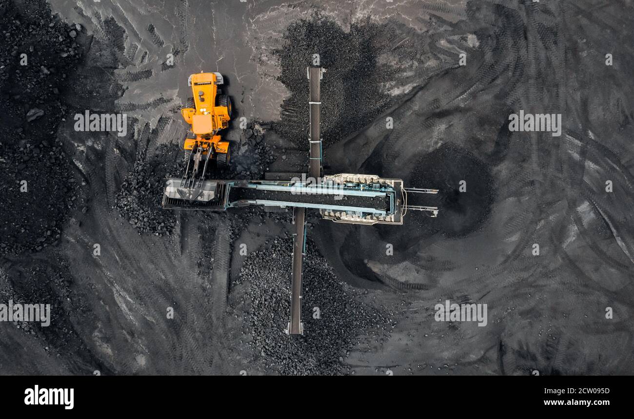 Open pit mine, extractive industry for coal, top view aerial Stock ...