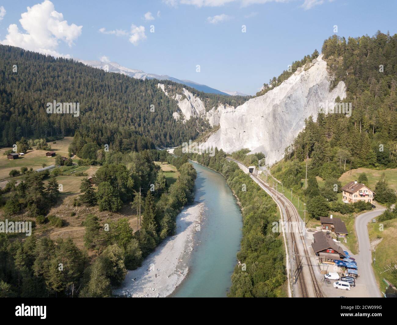 aerial view of valendas sagogn station in the rhine valley Stock Photo ...
