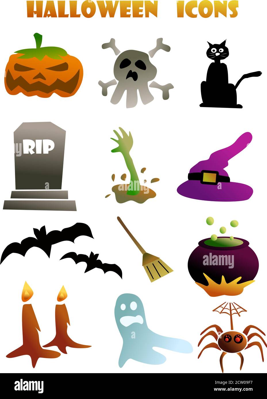 Halloween scary icons set colored Stock Photo - Alamy