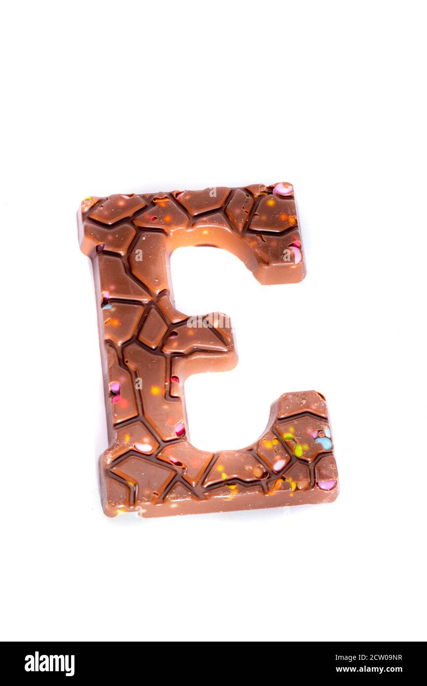 Chocolate letter E. Sweet candy Stock Photo - Alamy