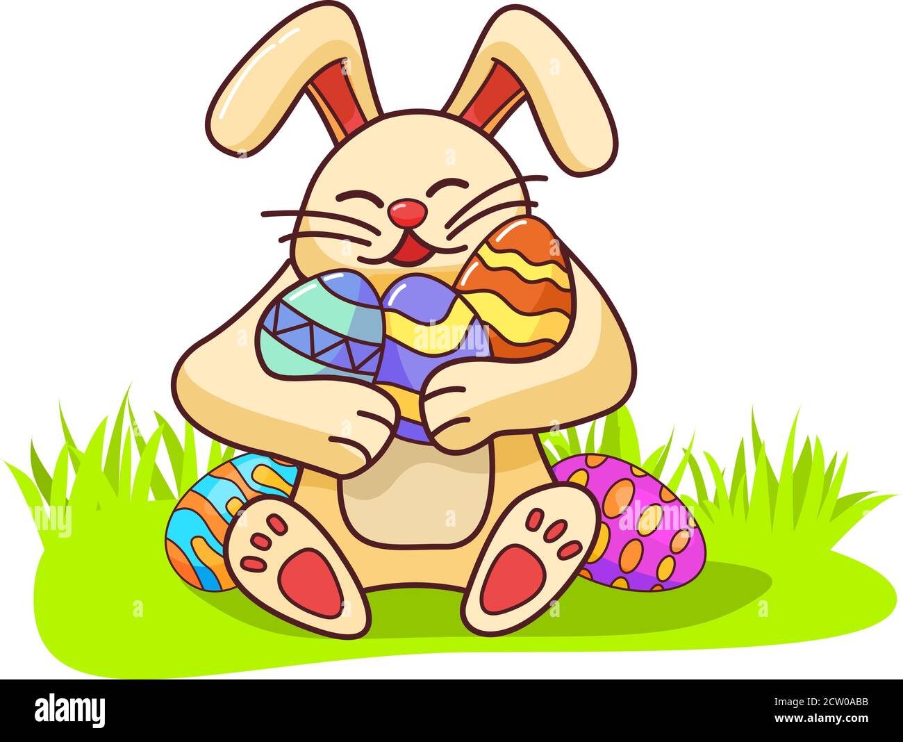 Bunny holding easter eggs.Happy rabbit .Isolated on white background ...