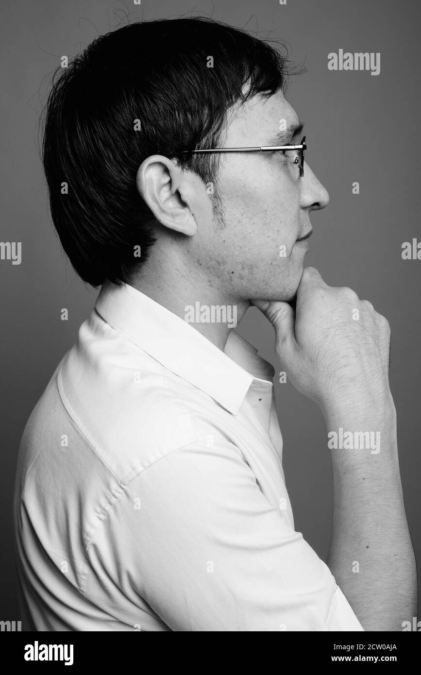 Side profile nerd glasses Black and White Stock Photos & Images - Alamy