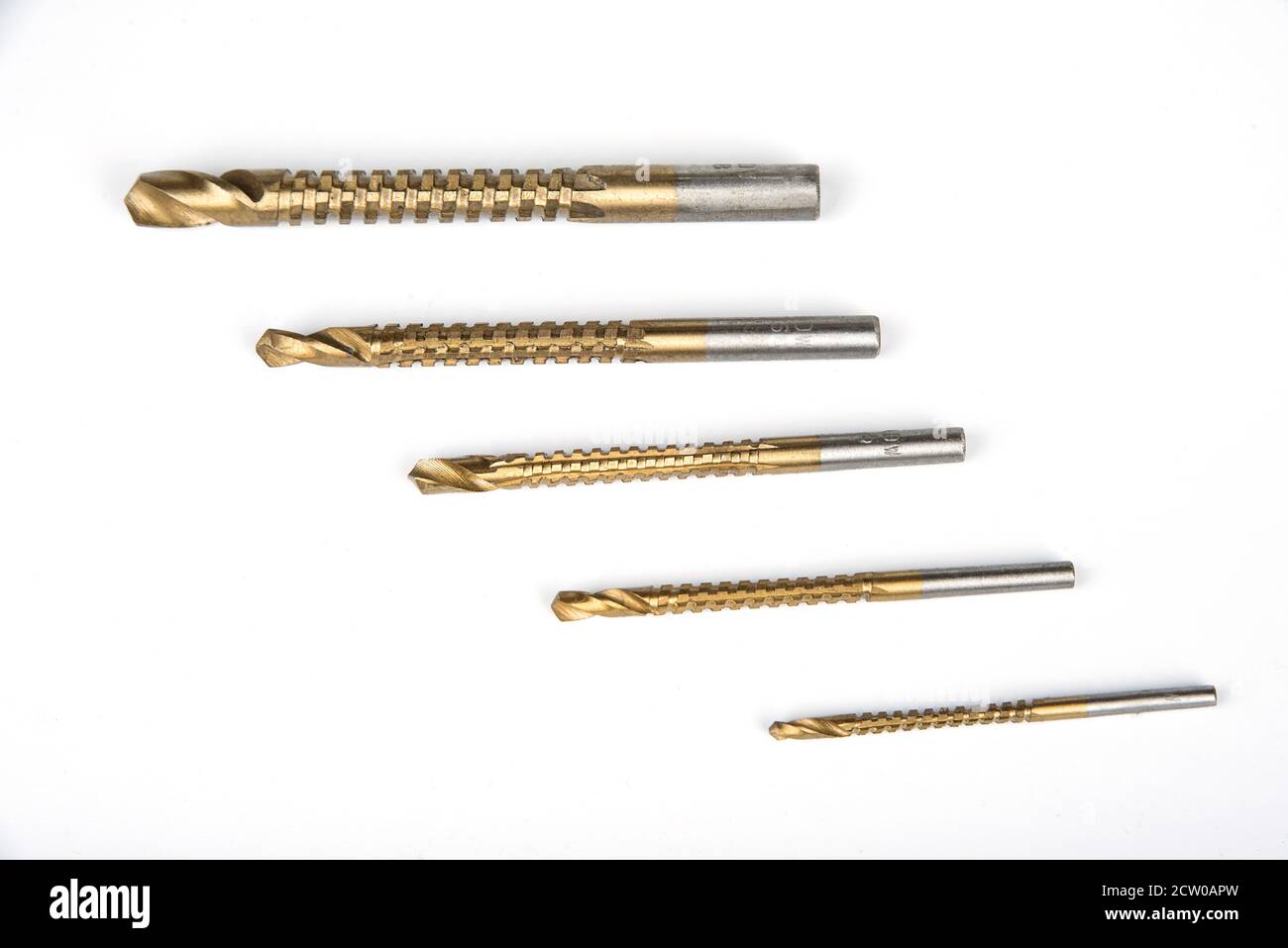 Router drill machine bit set on a white background Stock Photo - Alamy
