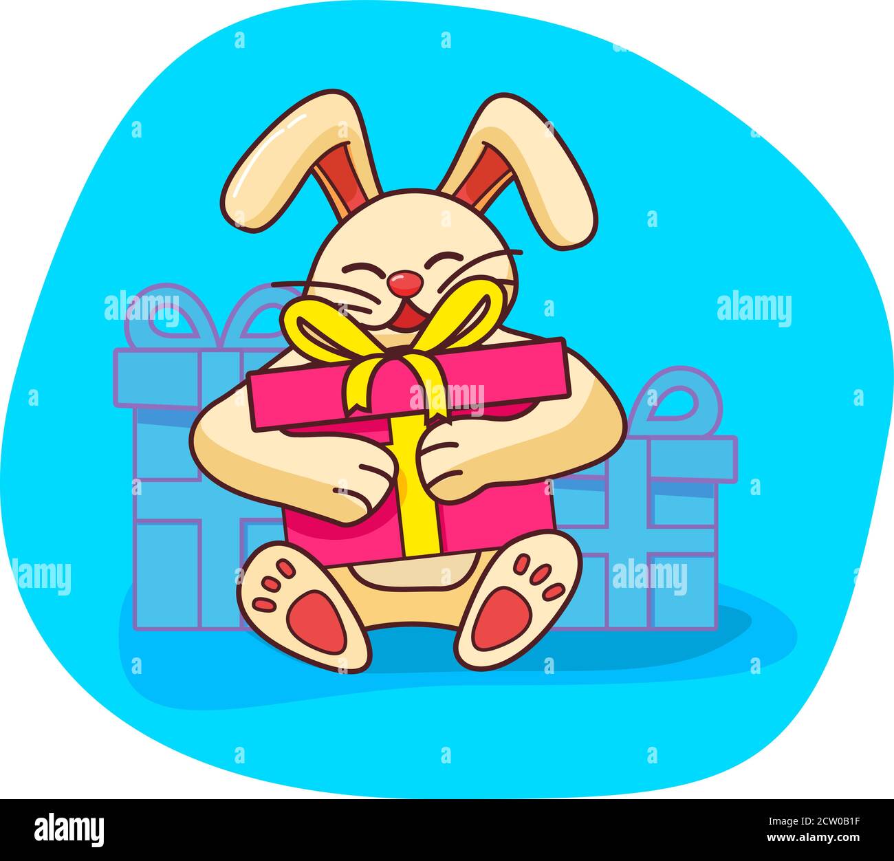 Rabbit holding gift box.cartoon hare romantic symbol. Funny baby animal ...