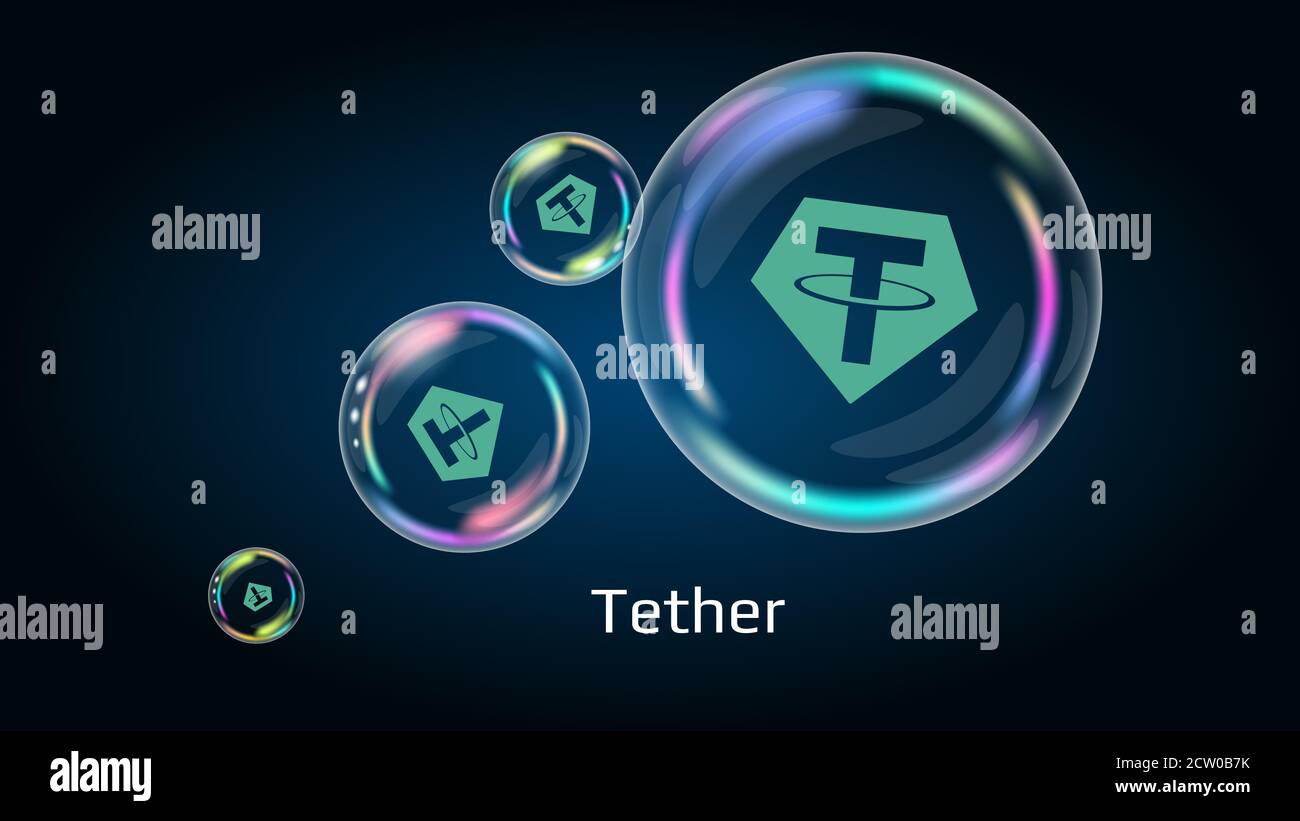 Tether USDT token symbol in soap bubble. The financial pyramid will ...
