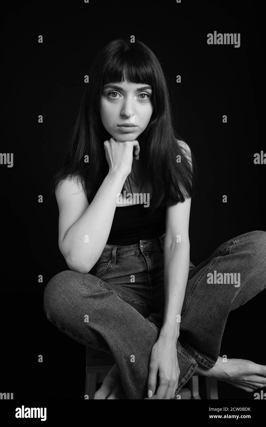 Girl model camera legs Black and White Stock Photos & Images - Alamy