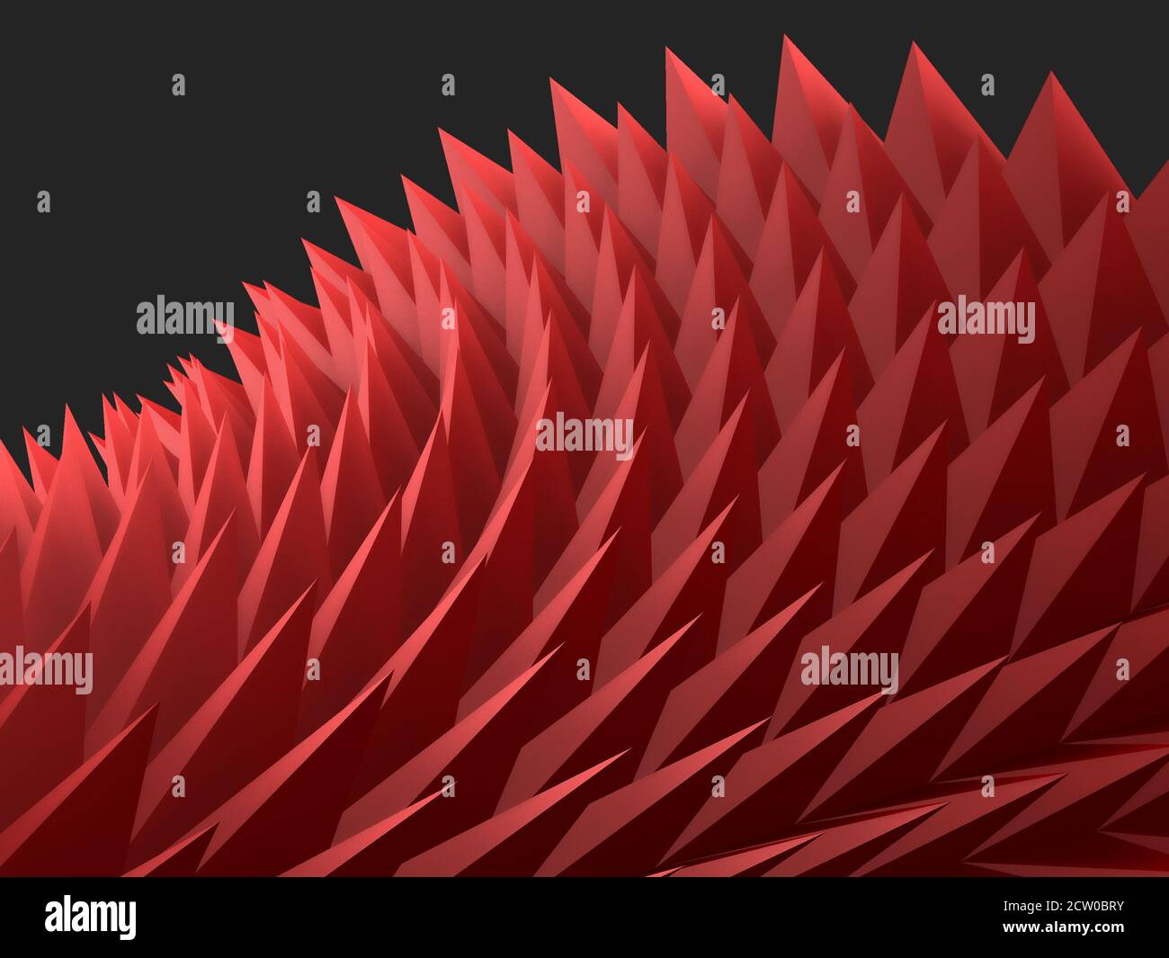 Abstract 3D rendering of free form wave with sharp pyramid shaped dark ...
