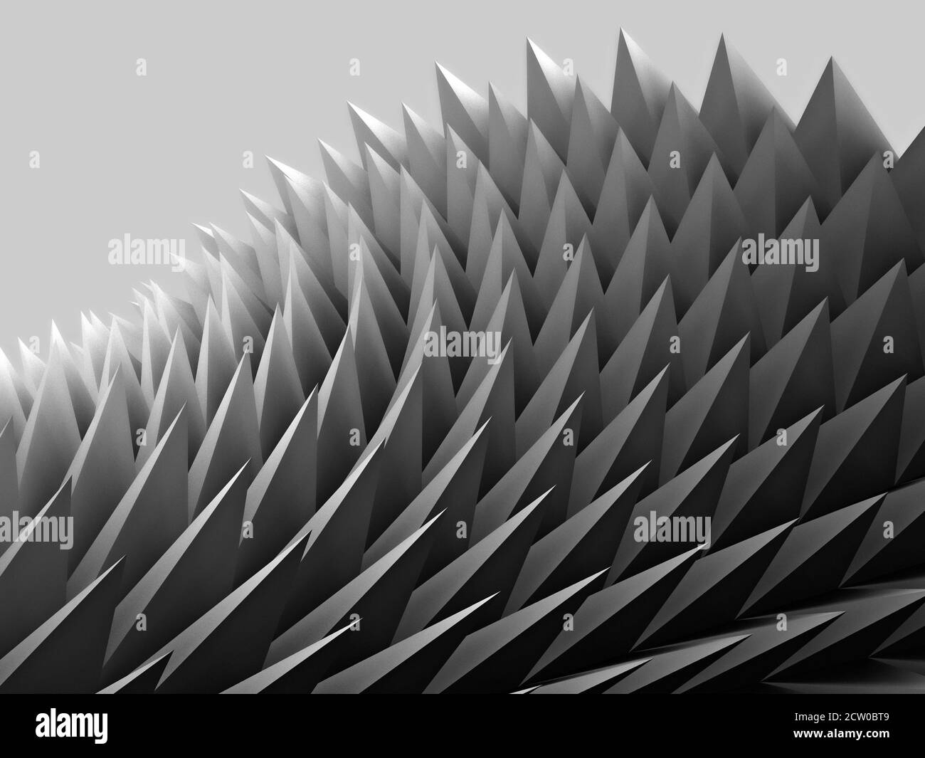Abstract 3D rendering of free form wave with sharp pyramid shaped black ...
