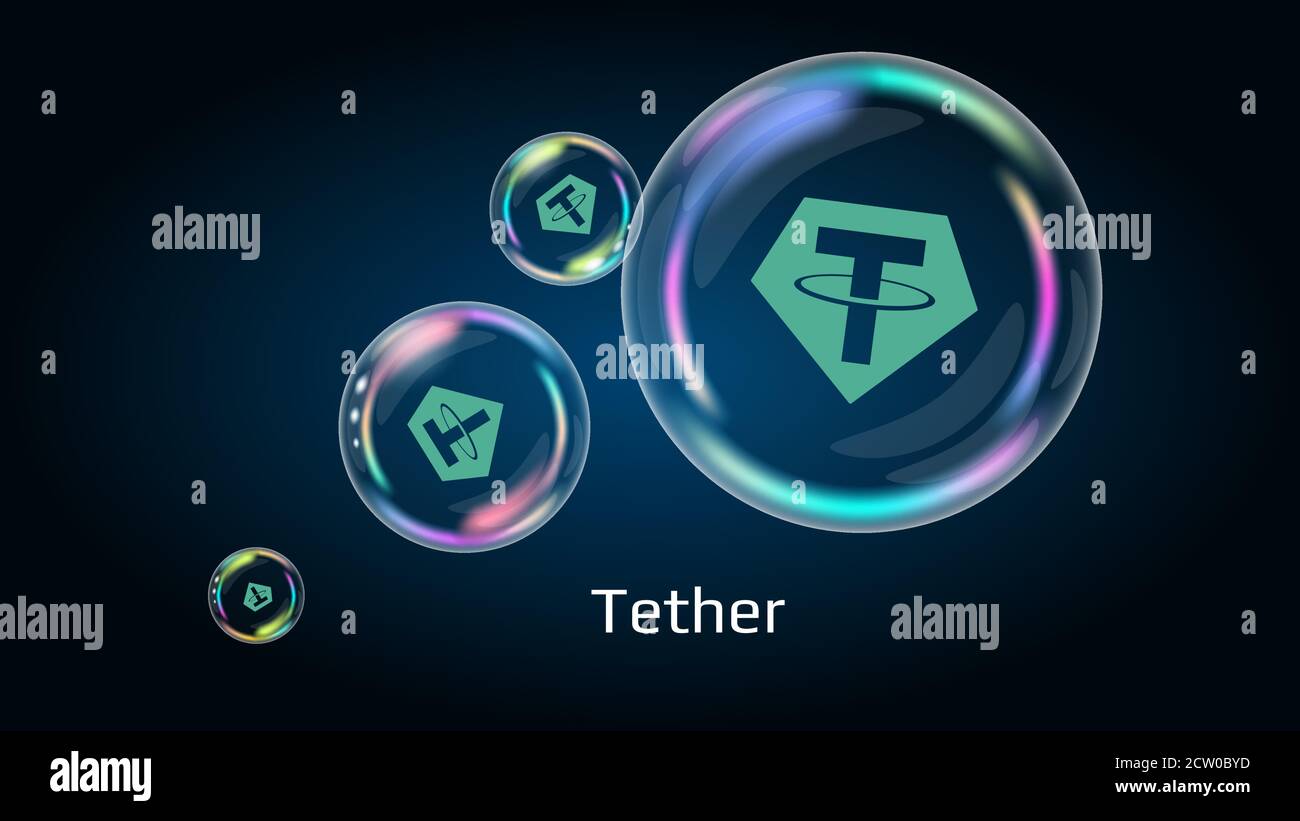 Tether USDT token symbol in soap bubble. The financial pyramid will ...