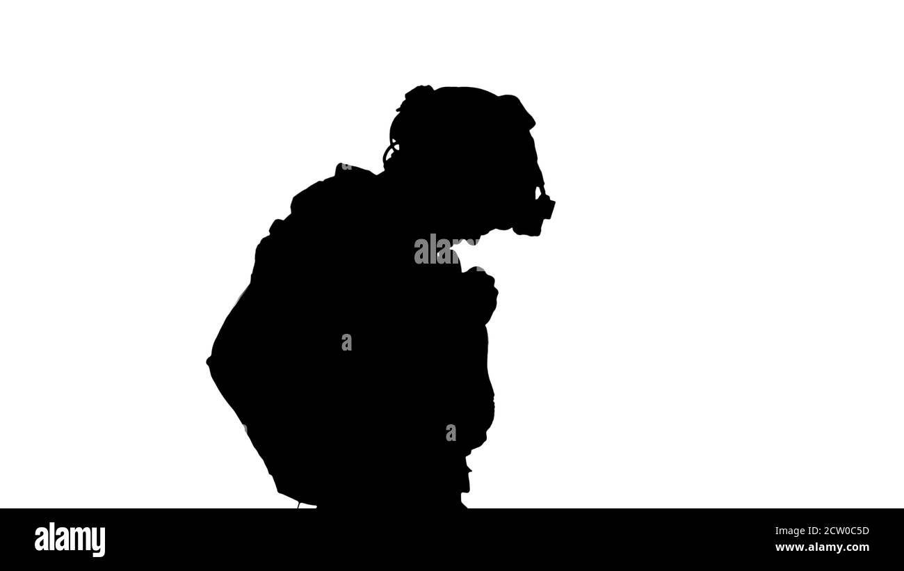 Army soldier military radio communication Black and White Stock Photos ...