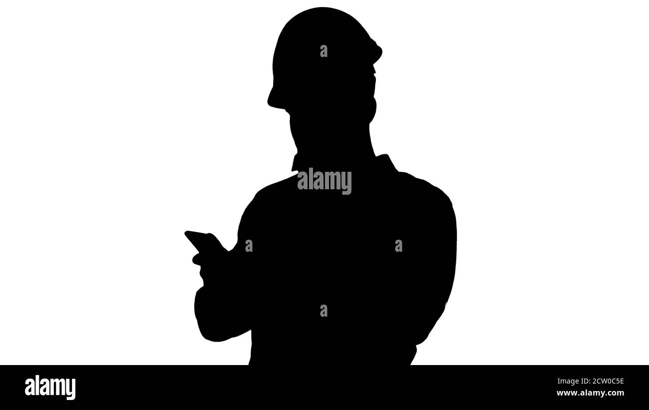 Smart engineer in white shirt and safety engineering hat using s Stock ...