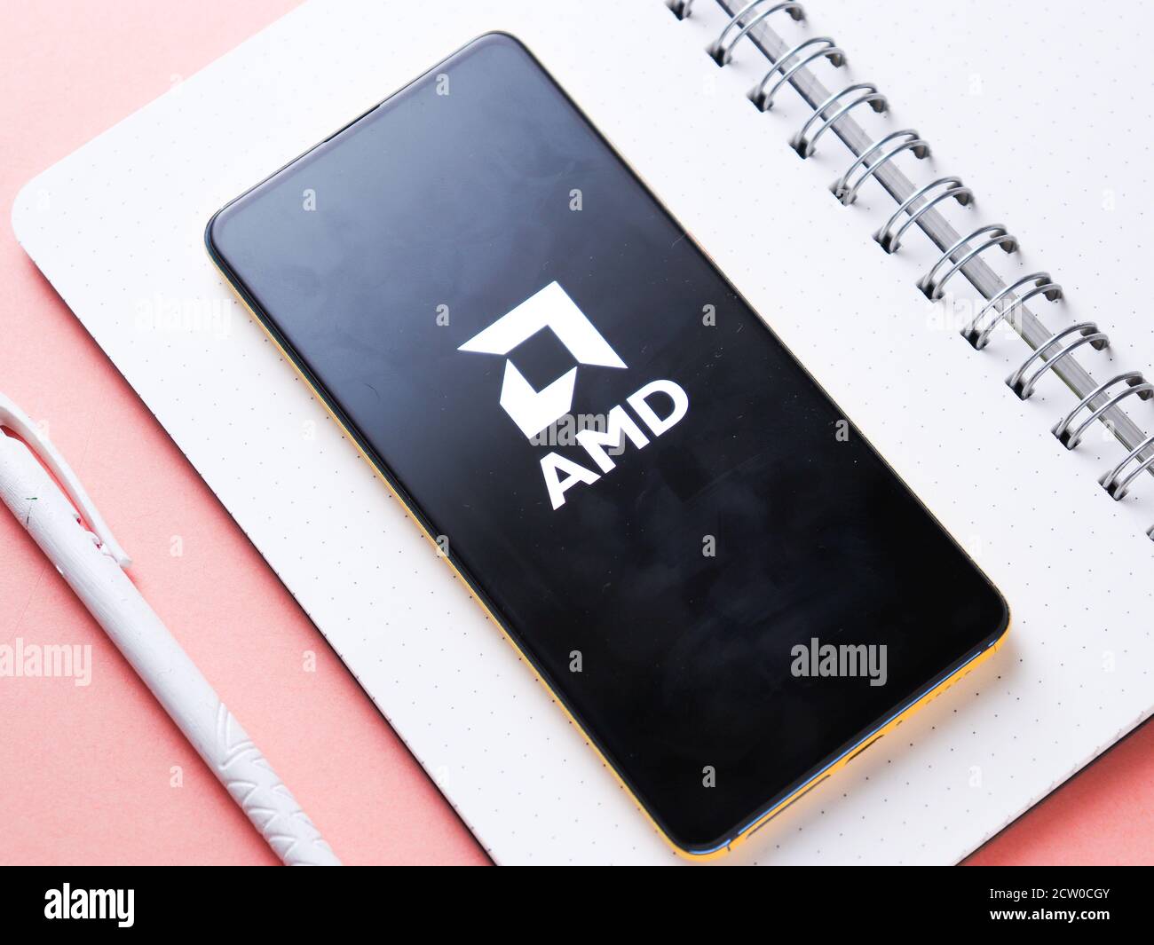 Assam, india - September 24, 2020 : AMD logo on phone screen stock ...