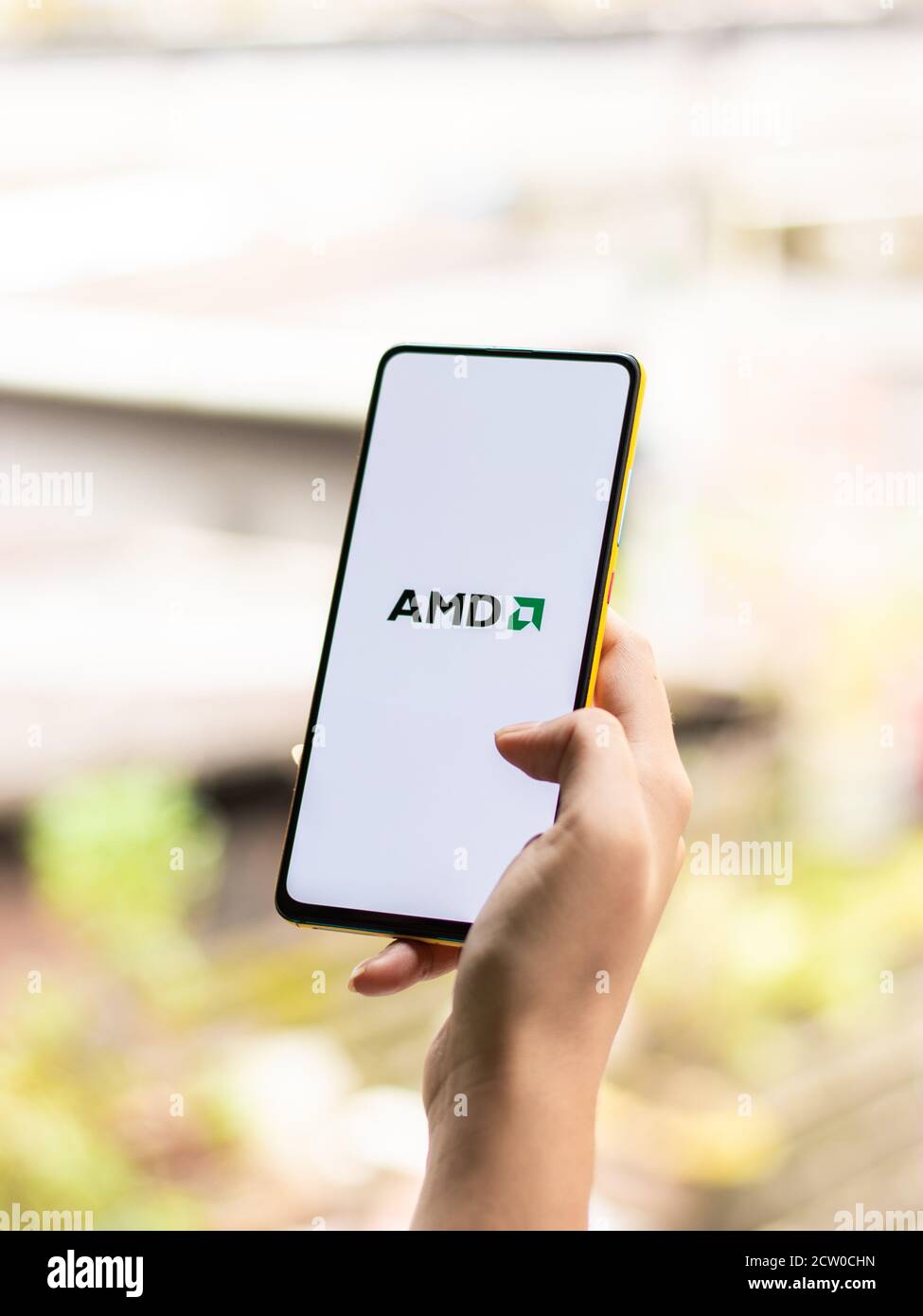 Assam, india - September 24, 2020 : AMD logo on phone screen stock ...