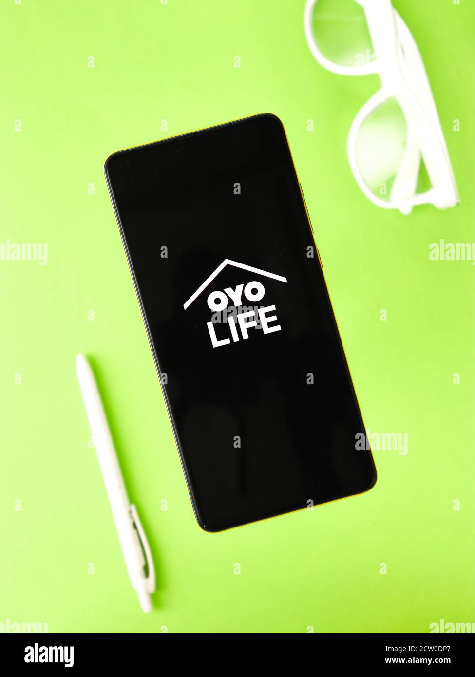 Assam, india - September 24, 2020 : OYO life logo on phone screen stock ...