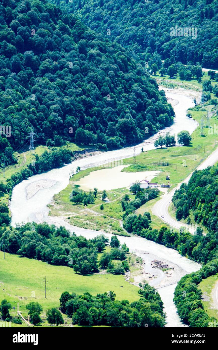 mountain landscape, river valley, mountains, green trees, valley, river ...