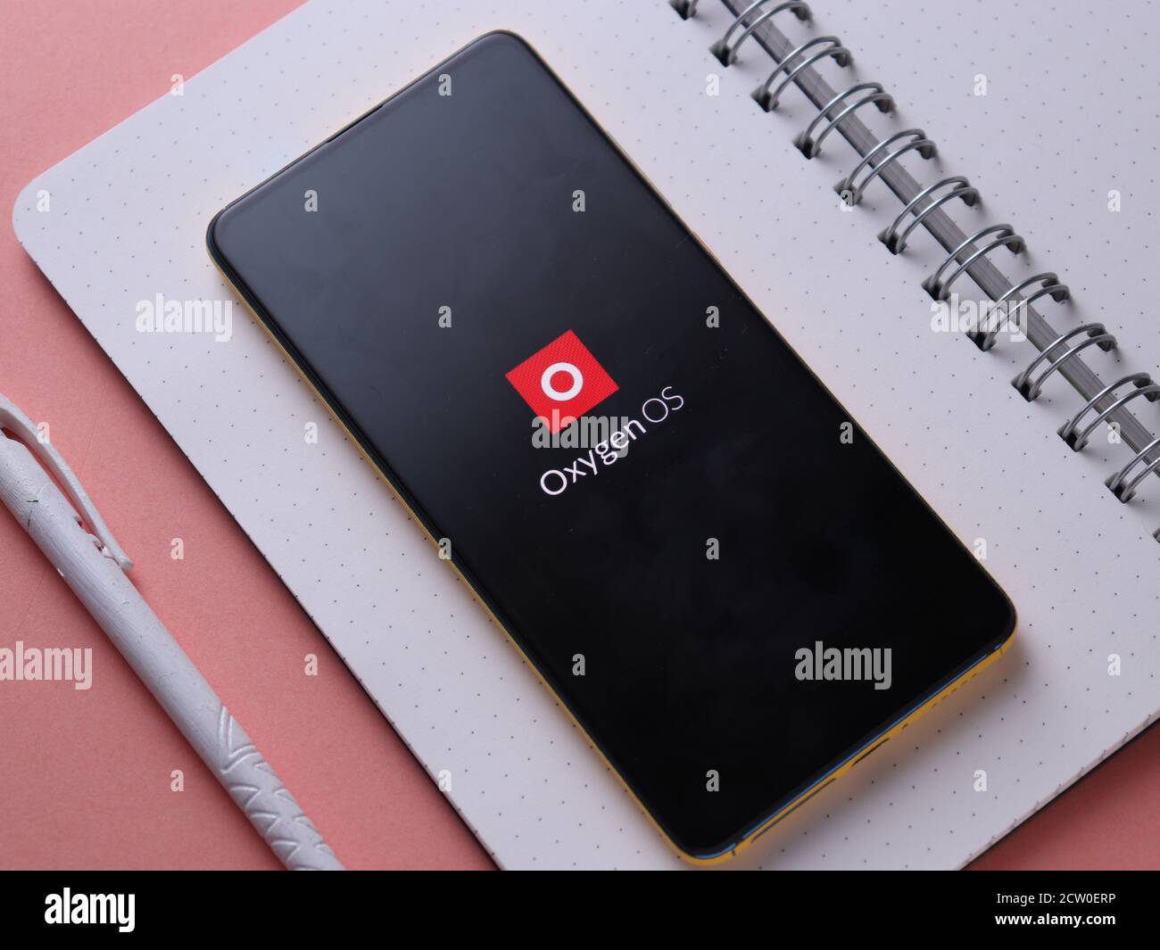 Assam, india - September 24, 2020 : Oxygen OS logo on phone screen ...