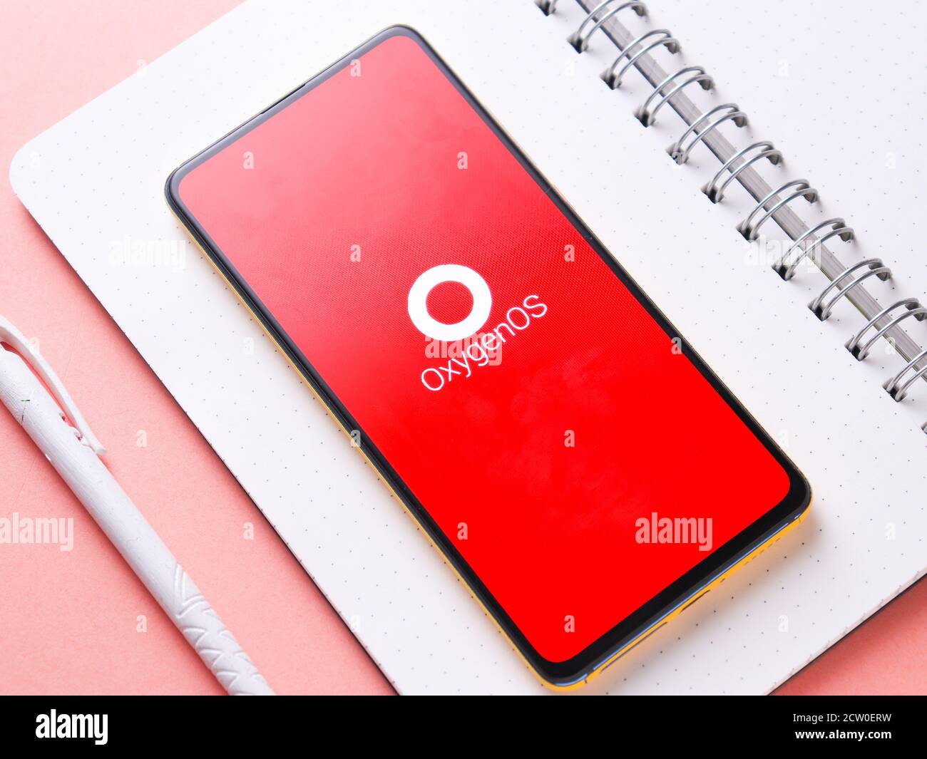 Assam, india - September 24, 2020 : Oxygen OS logo on phone screen ...