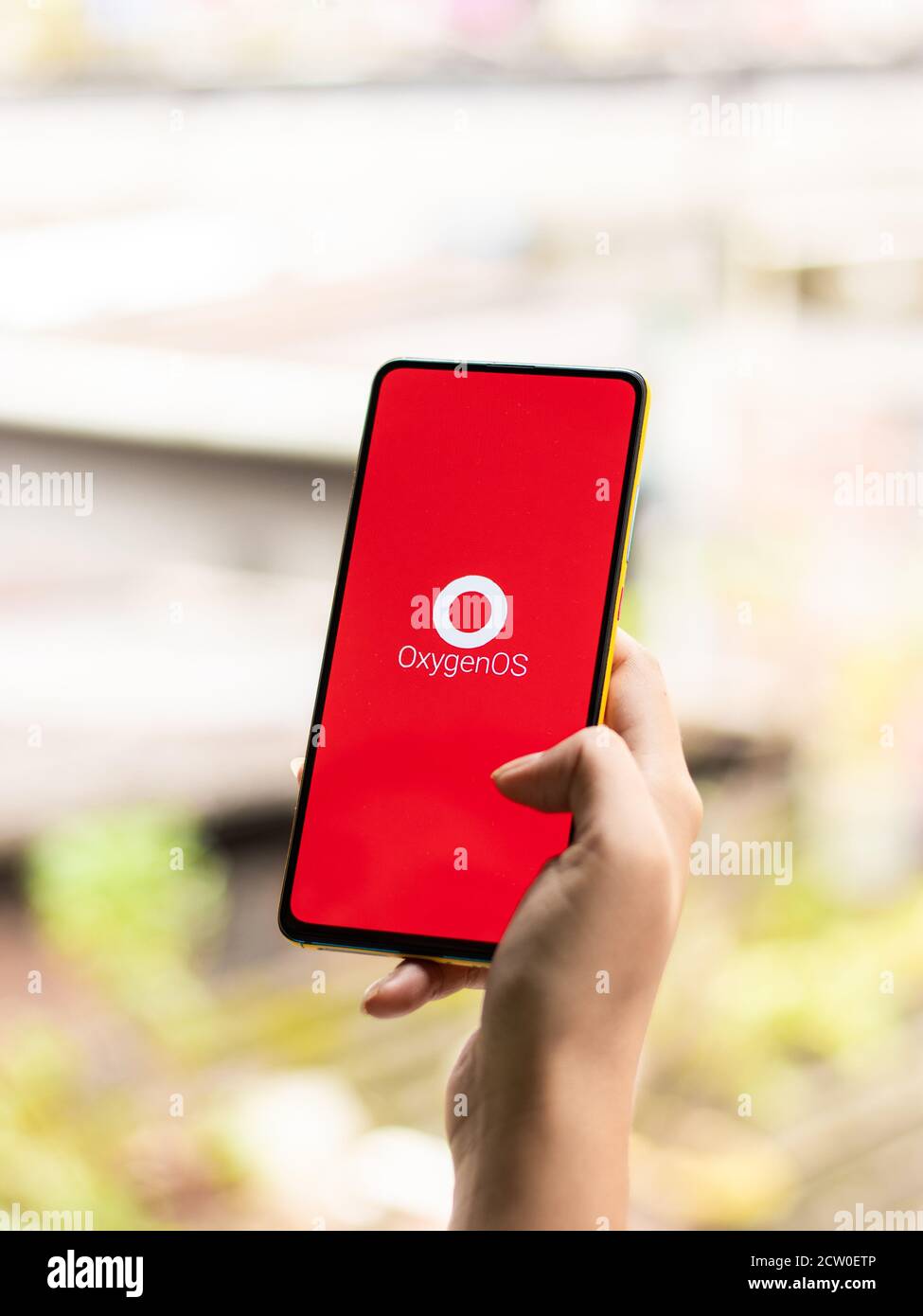 Assam, india - September 24, 2020 : Oxygen OS logo on phone screen ...