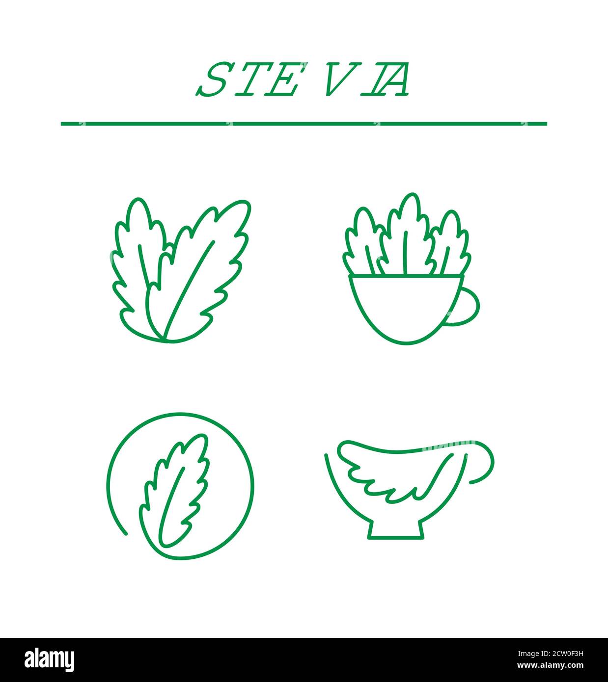 Stevia leaves icons. Natural stevia sweetener. Vector illustration ...