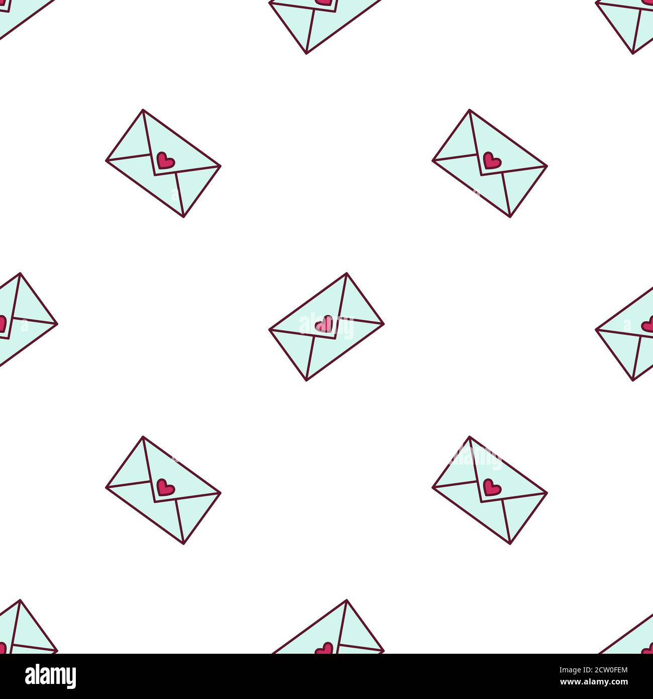 Seamless pattern with letters of love. Paper envelope decorated with a ...