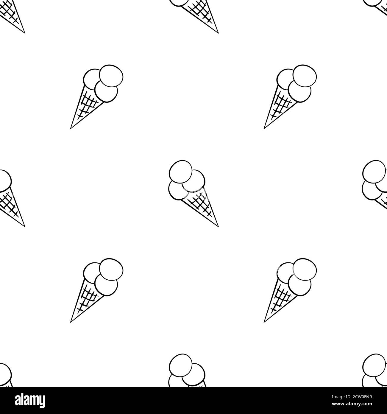Ice cream, eskimo, waffle cone. Seamless pattern in doodle and cartoon ...