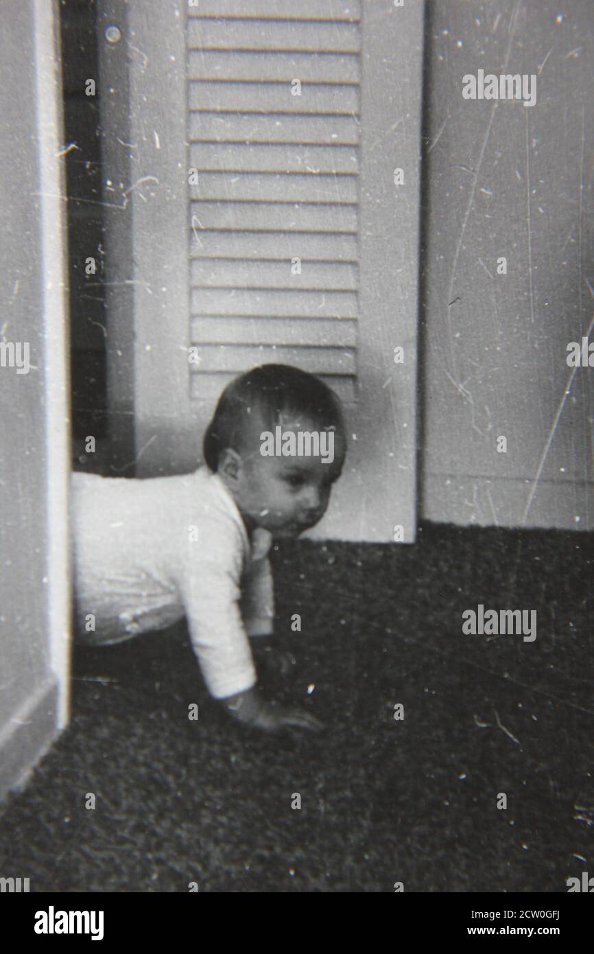 Fine 1970s vintage black and white photography of a cute baby ...