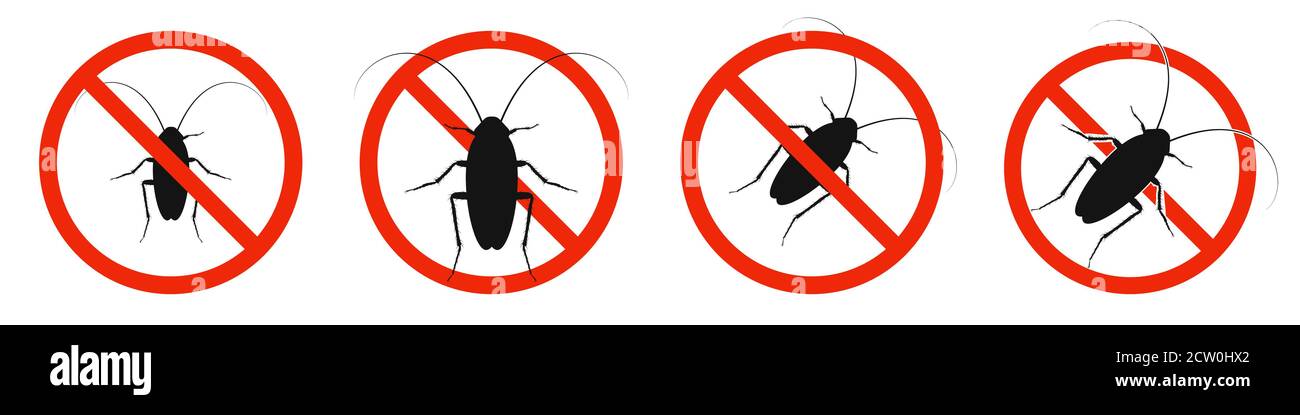 The cockroach with red ban sign. STOP cockroach sign isolated. Set of ...