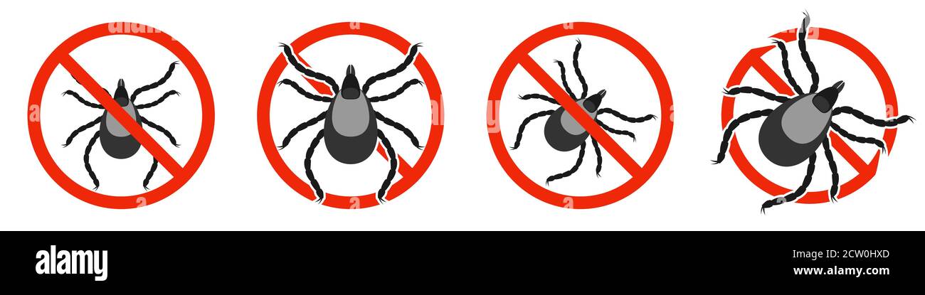 The Mite parasite with red ban sign. STOP Mite sign isolated. Anti mite ...