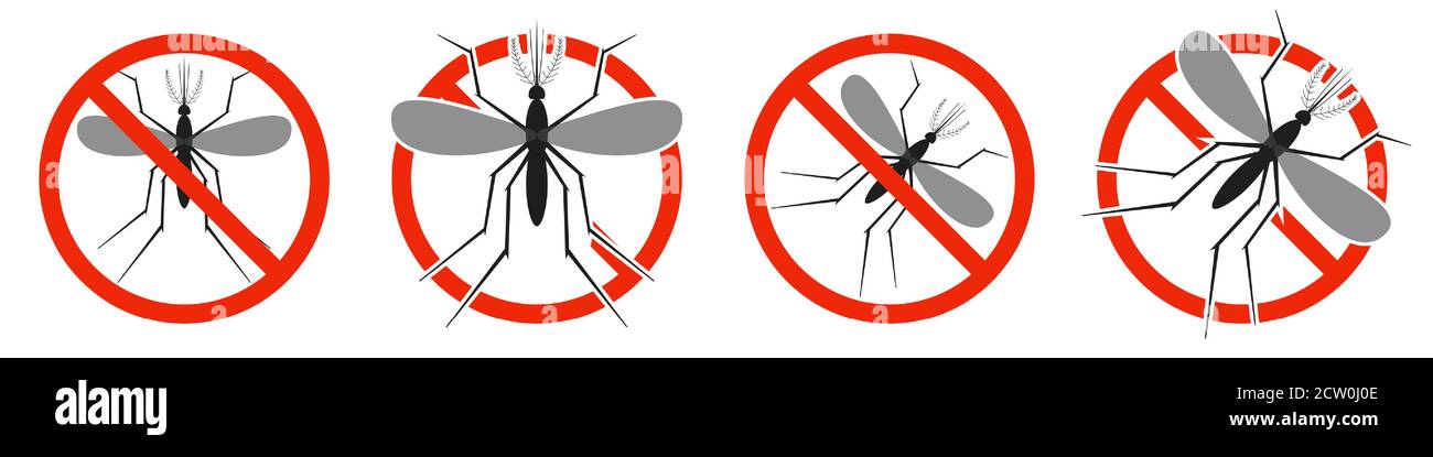 The Mosquito with red ban sign. STOP Mosquito sign isolated. Set of ...