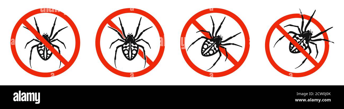 The spider with red ban sign. STOP spider sign isolated. Spider killing ...