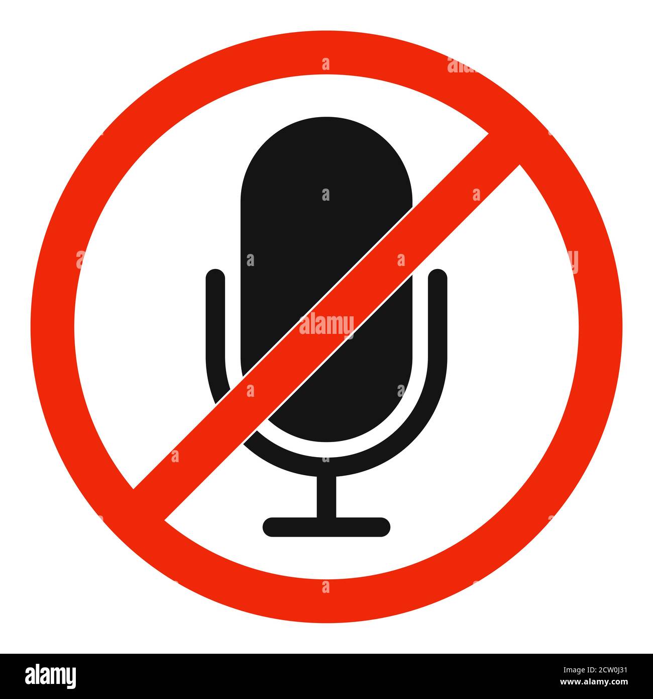 Microphone with red ban sign. No Microphone sign. Microphone forbidden ...