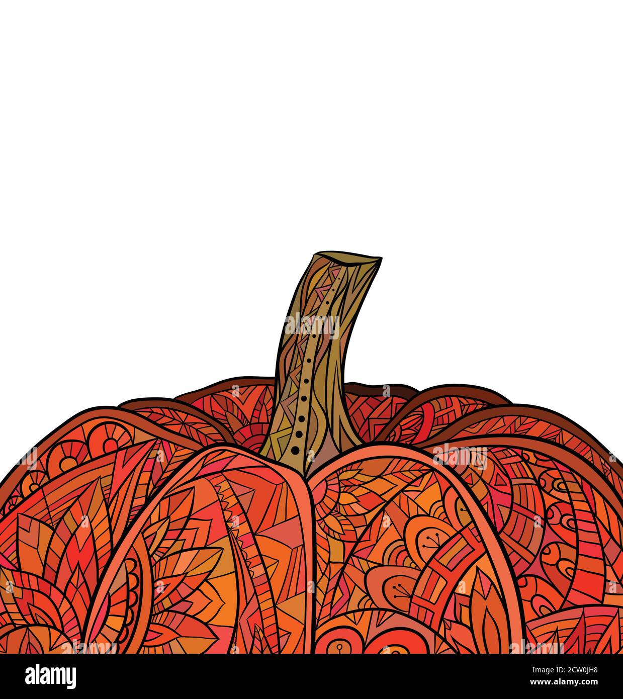 Greeting card with Colored doodle illustration of pumpkin with a boho ...