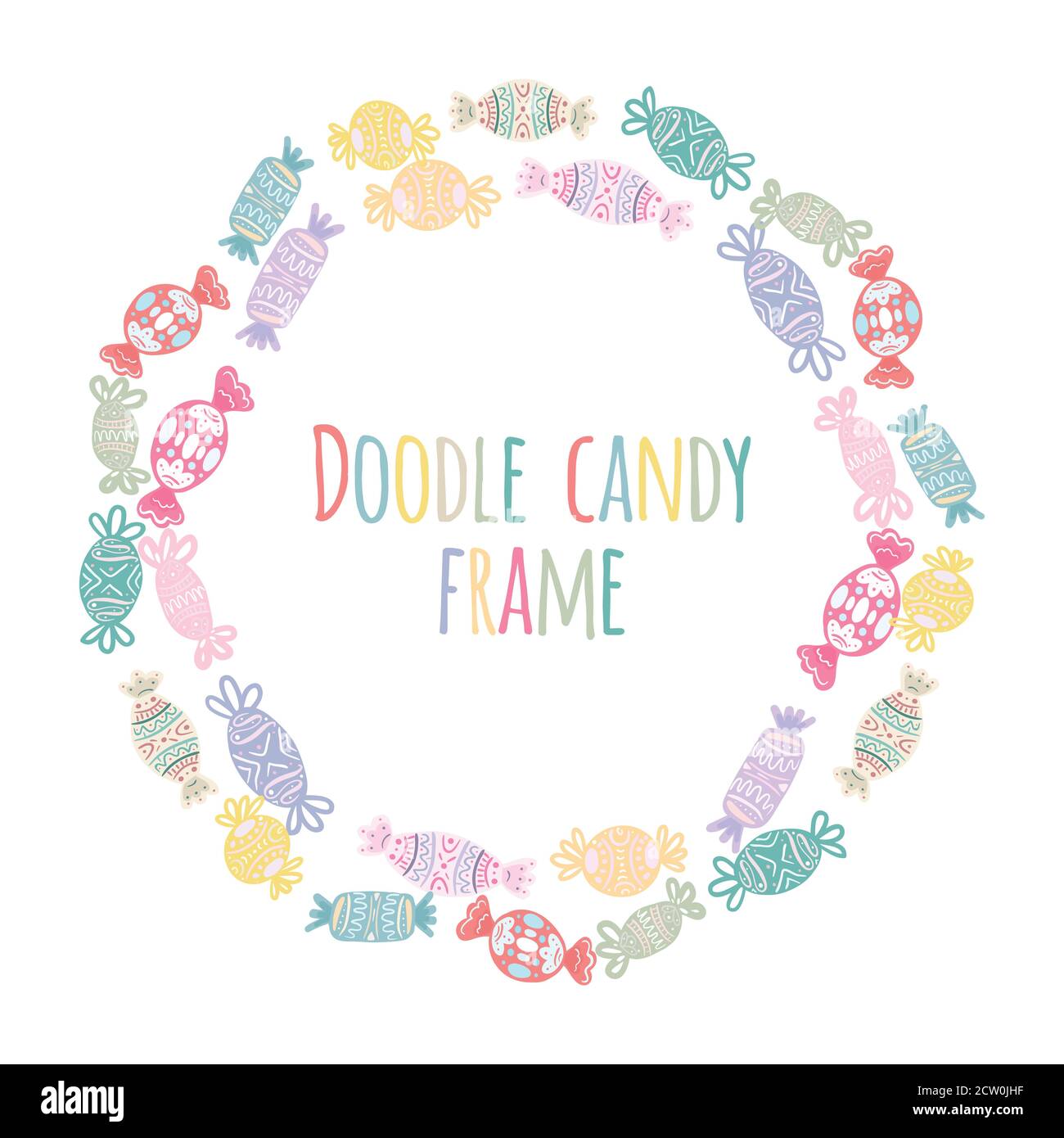 Set of round frames of doodle candy pattern. The object is separate ...