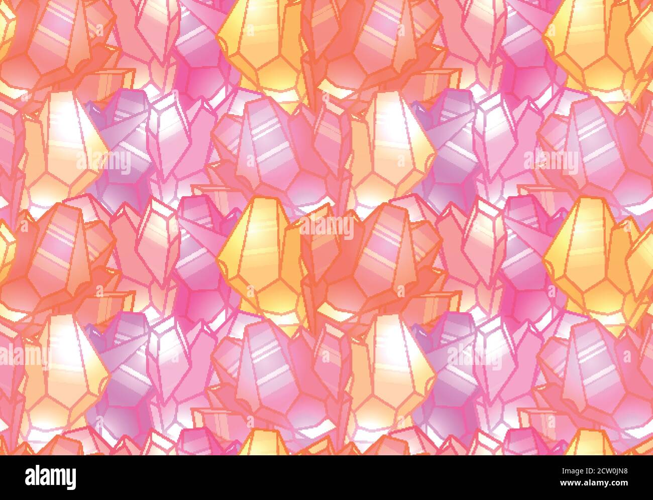 Seamless cute pattern with multicolored pink crystals with highlights ...