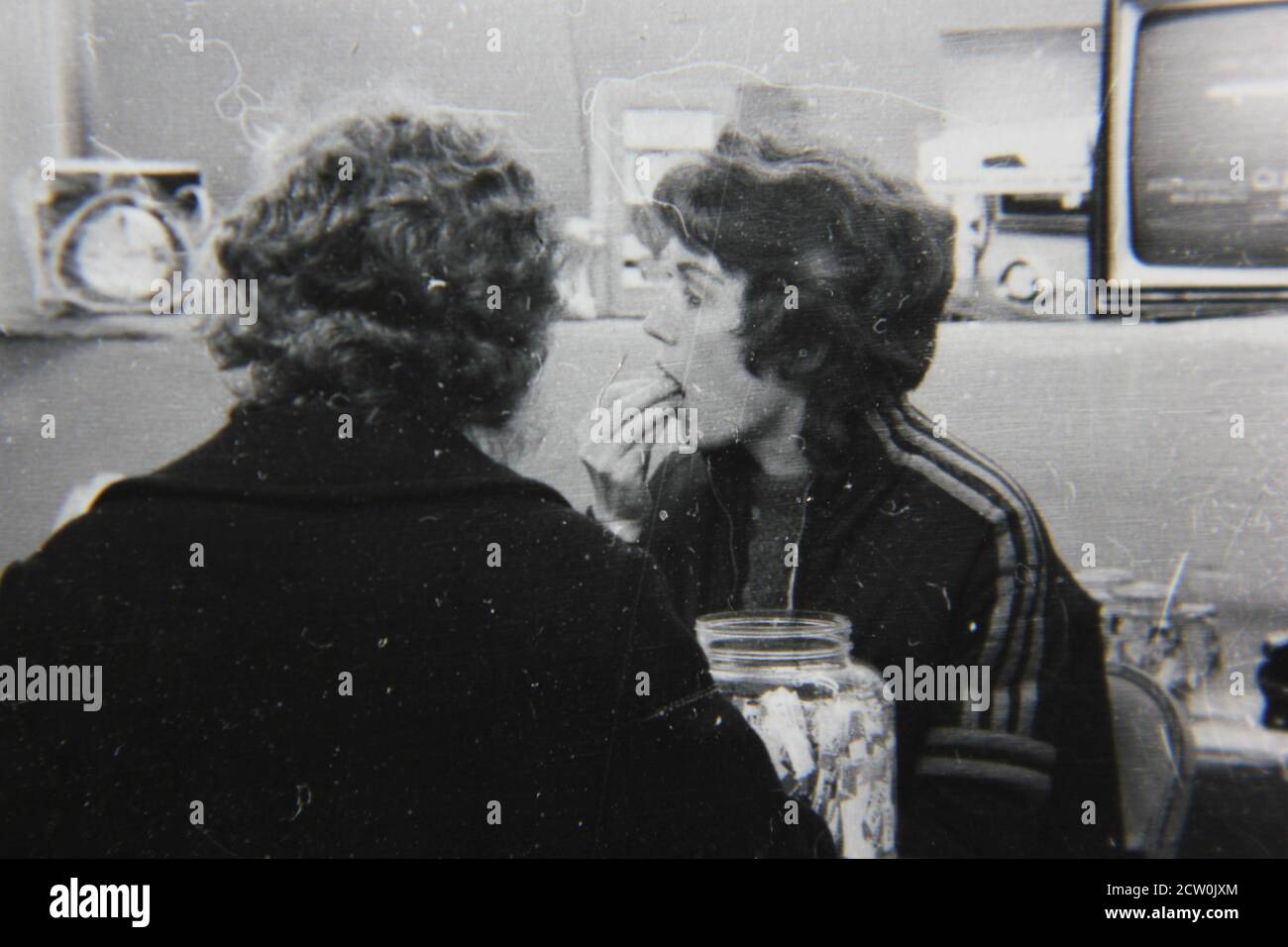 Fine 1970s vintage black and white photography of two women sharing a ...