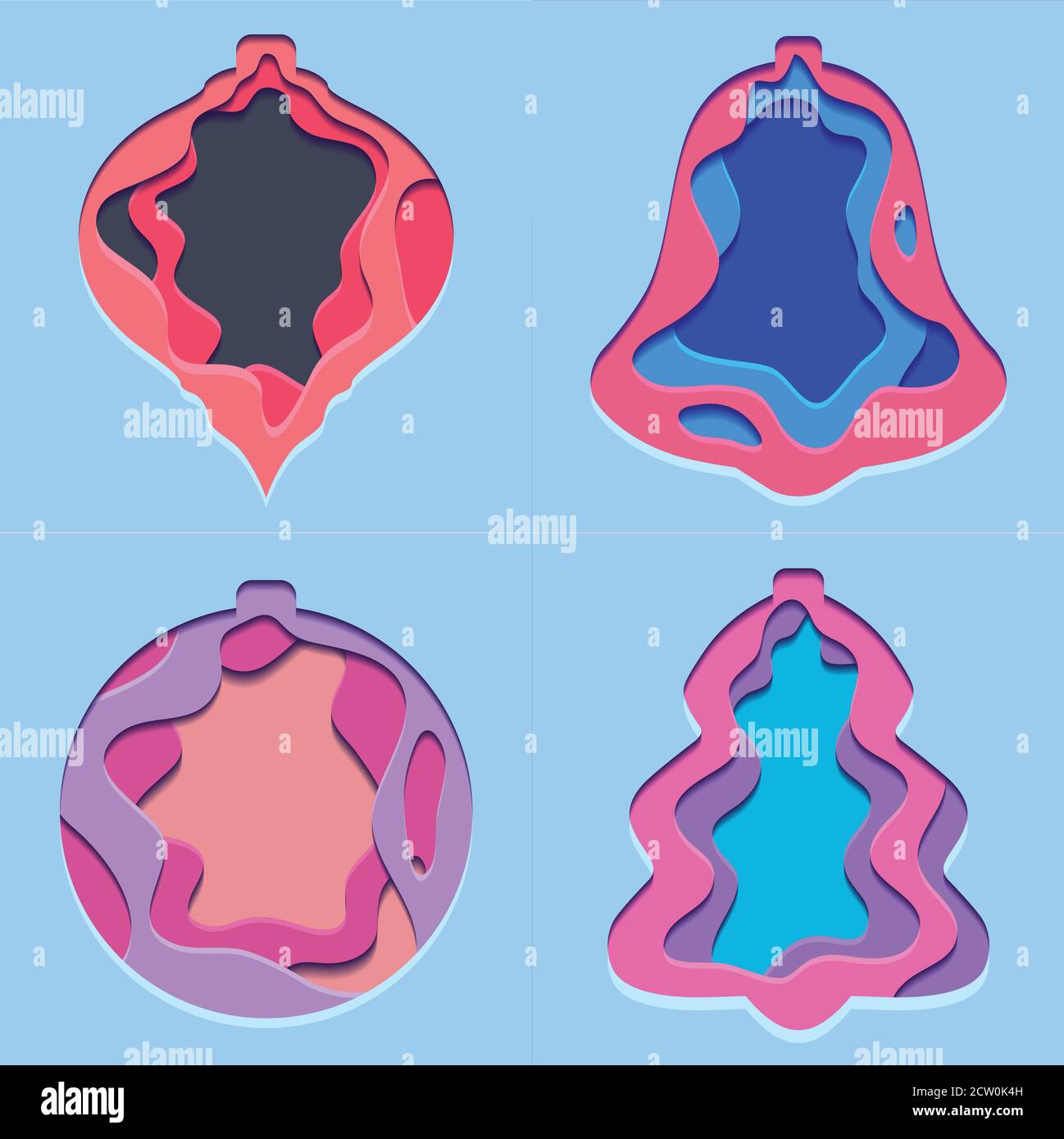 Set of 3d festive Illustrations of Christmas decorations cut from paper ...