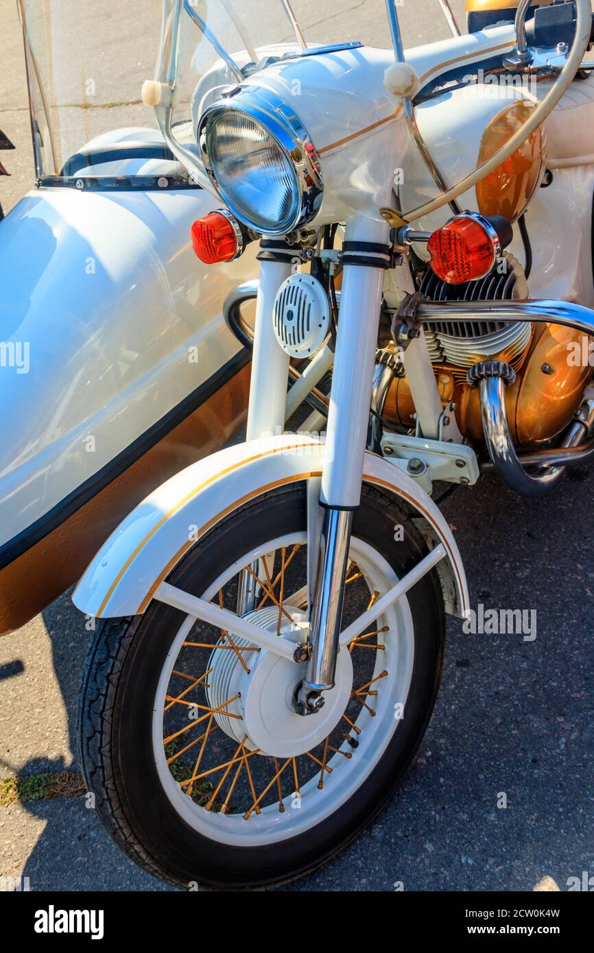 Retro tricar. Three-wheeled motorcycle on city street Stock Photo - Alamy