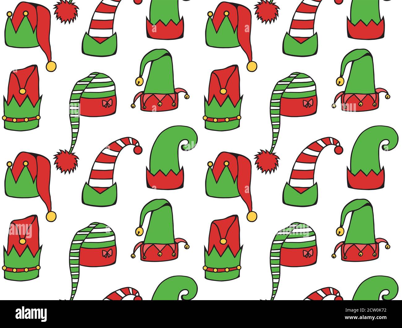 Seamless texture with cartoon elf hats. Vector festive background for ...