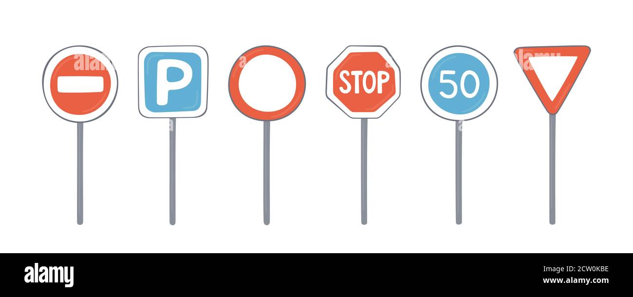 Set of road signs on poles. Traffic symbols Stock Vector Image & Art ...