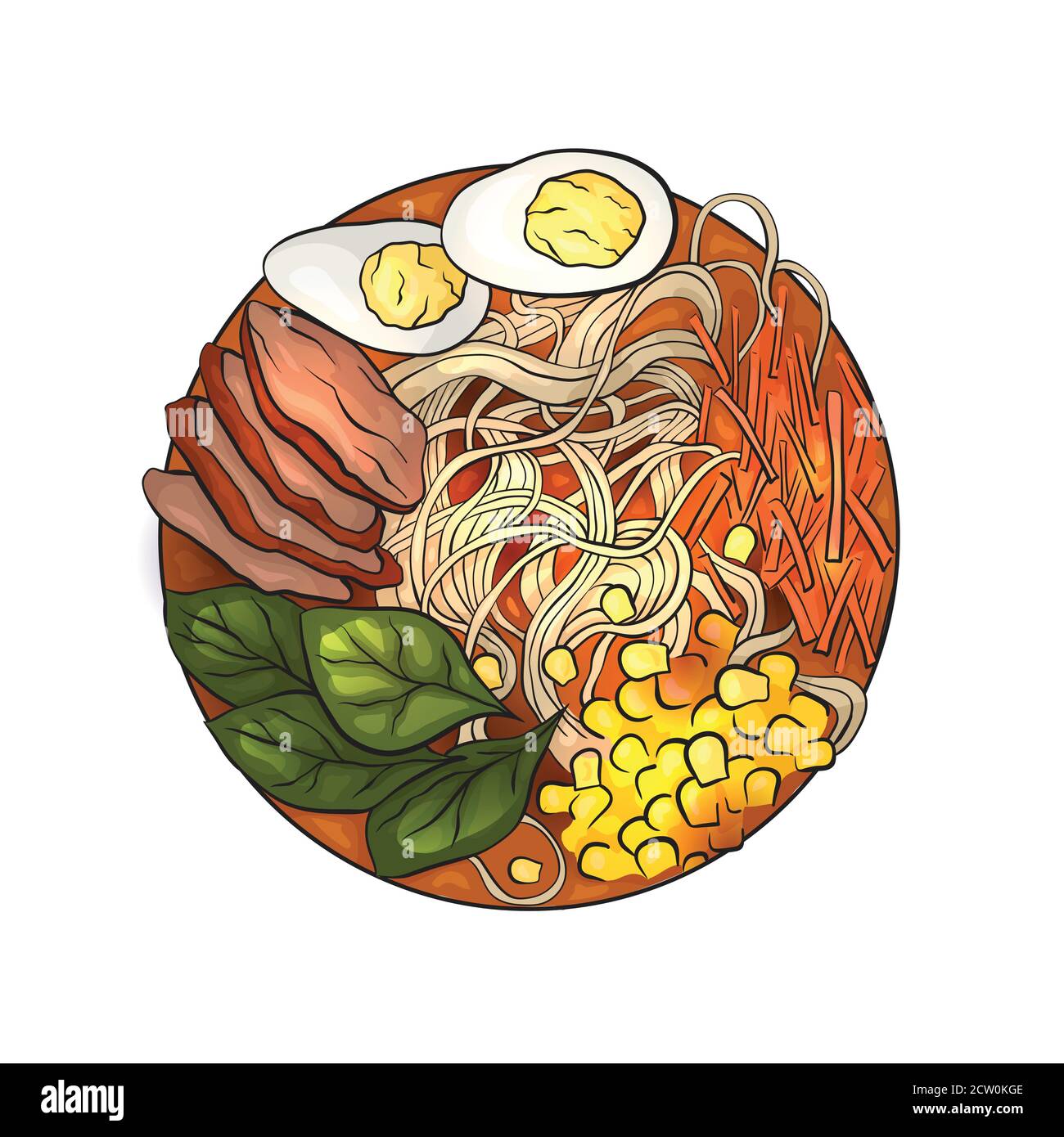 Coloring cartoon illustration of ramen in different angles. Noodles ...