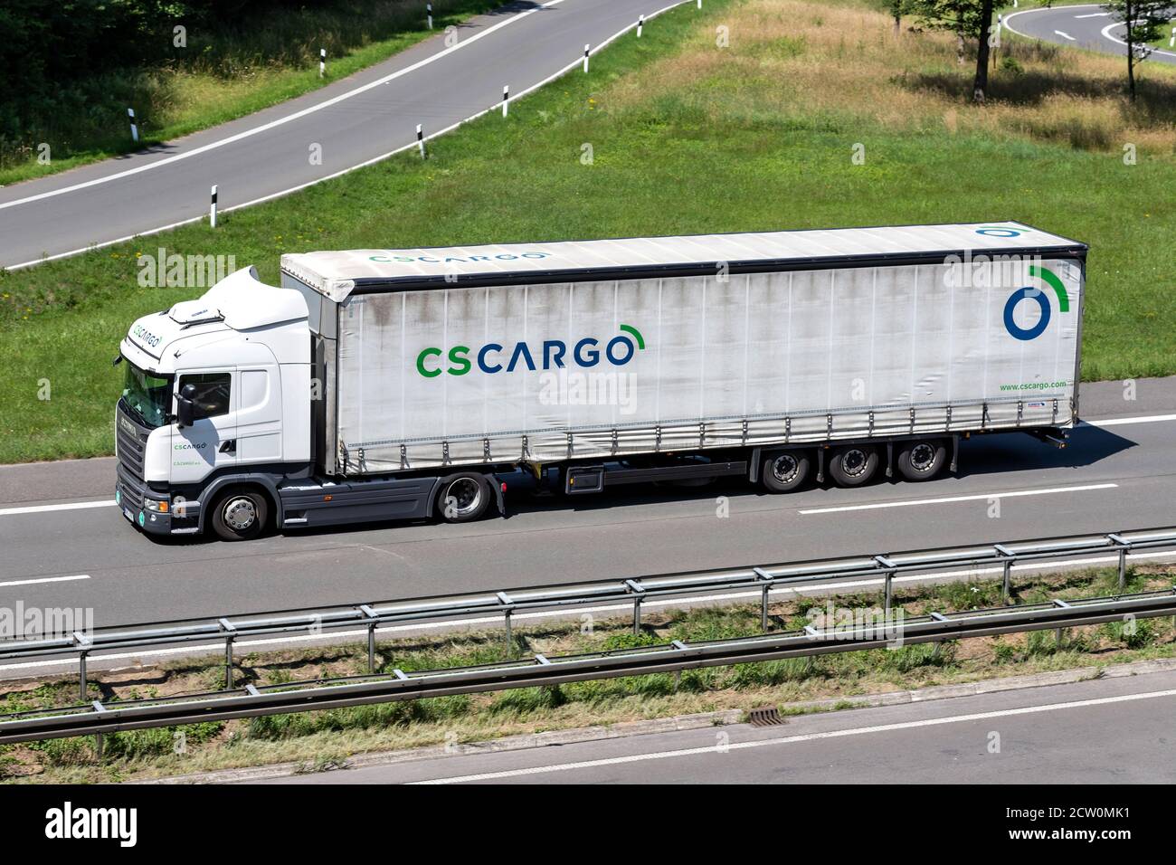 C.S.CARGO Scania truck with curtainside trailer on motorway Stock Photo ...
