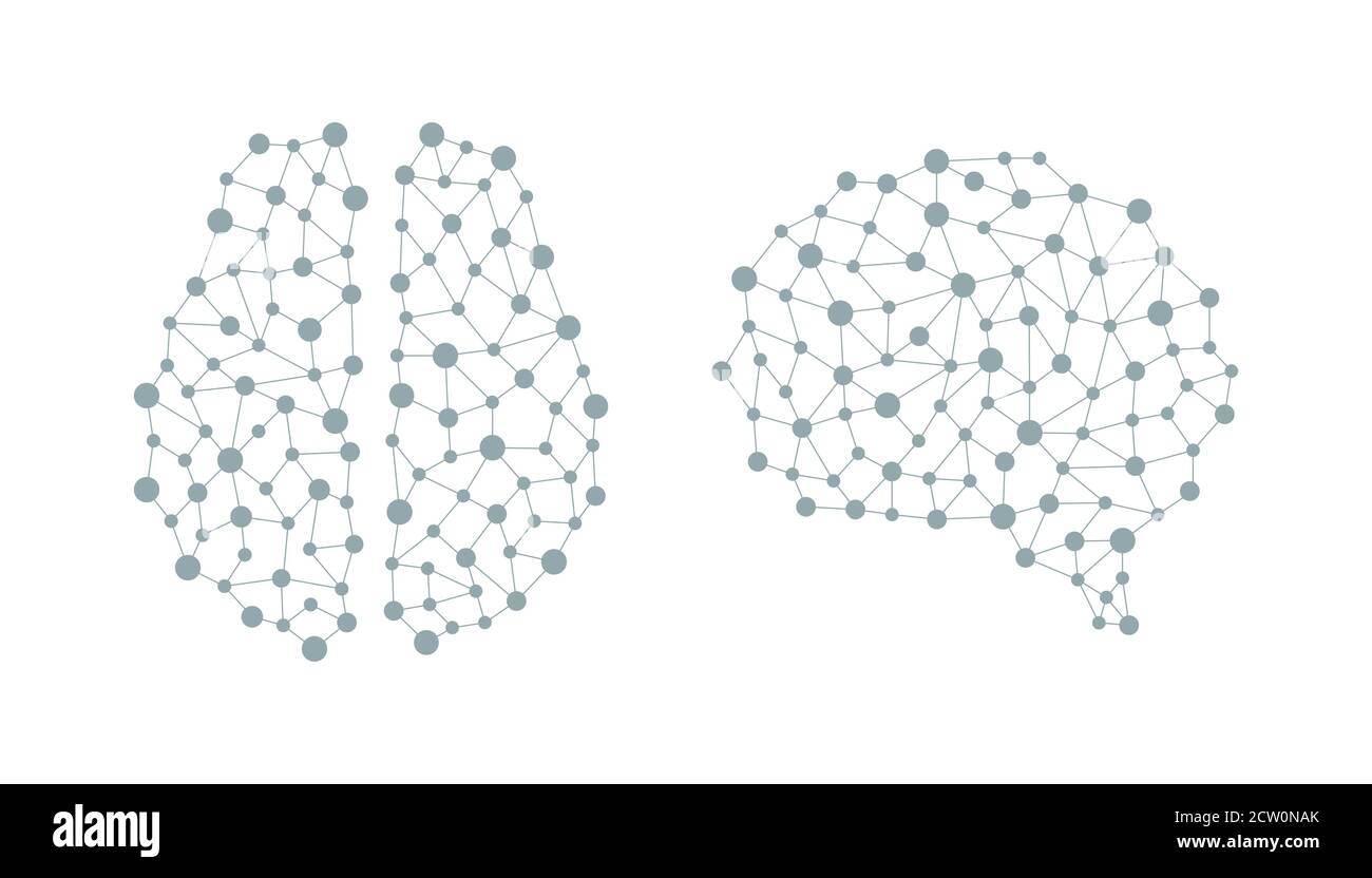 Digital human brain from nodes and connections. Futuristic neural network. Isolated vector ...