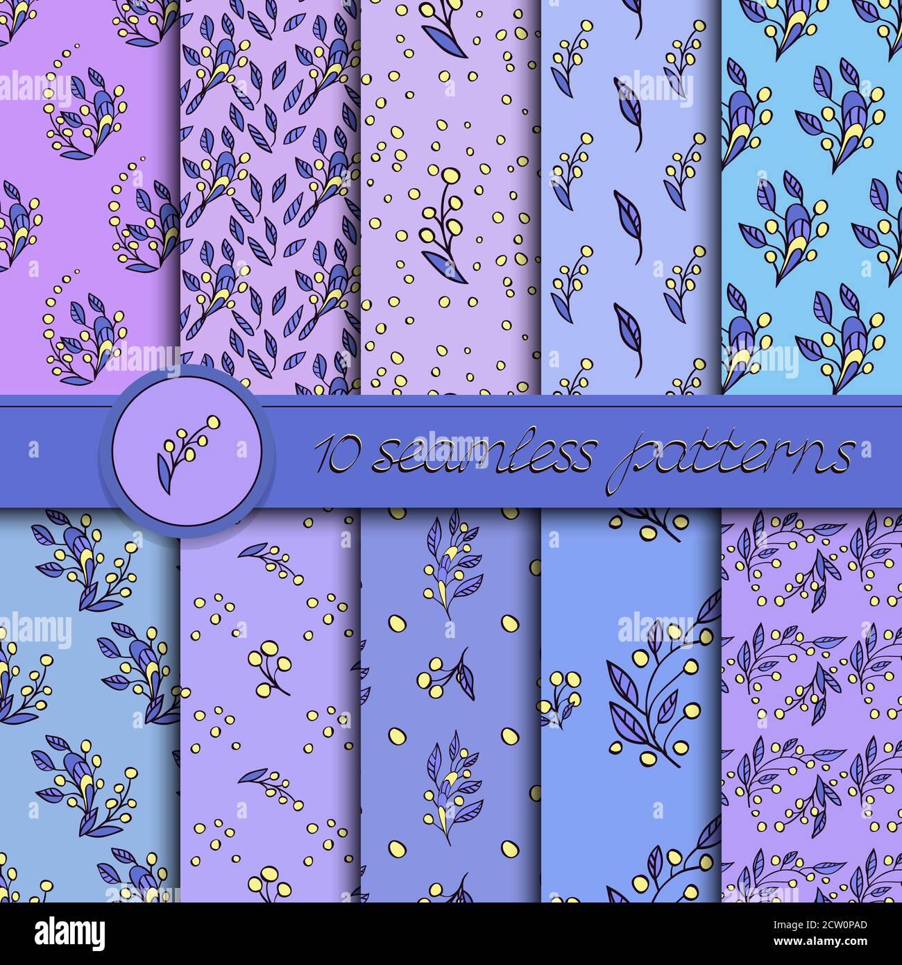 Vector set of seamless patterns with floral elements. Collection of ...