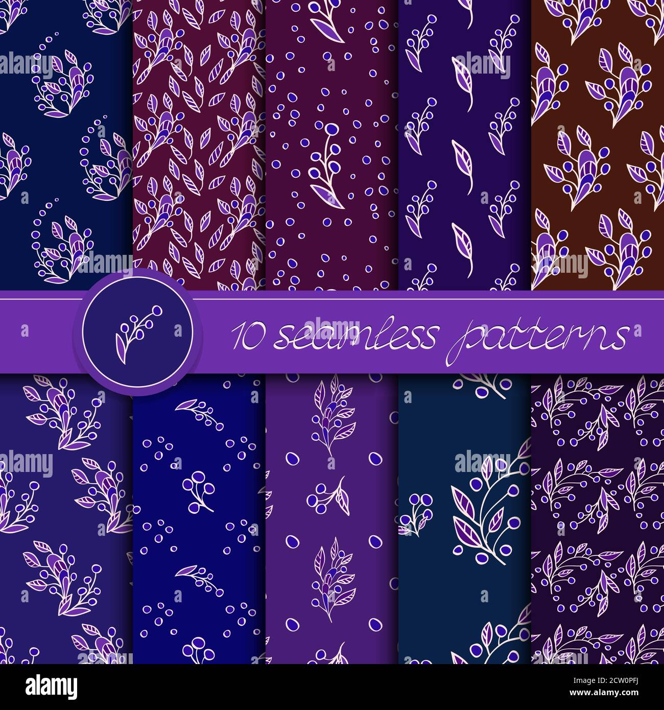 Vector set of seamless patterns with floral elements. Collection of ...