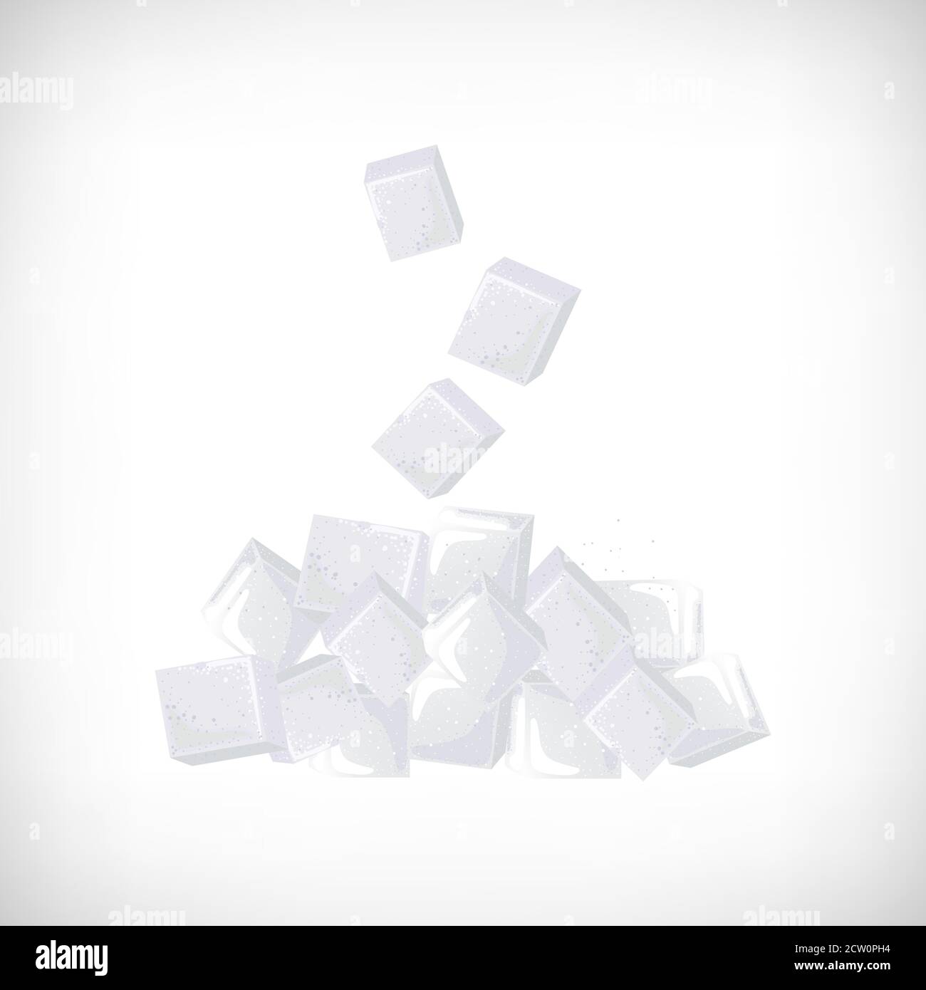 Ice cubes fall down. 3d irregular blocks of ice, salt, sugar falling on ...